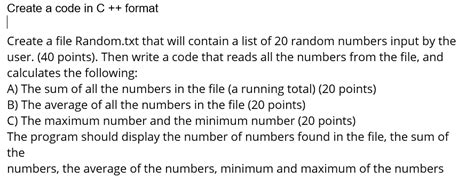 solved create a code in c format create a file random txt