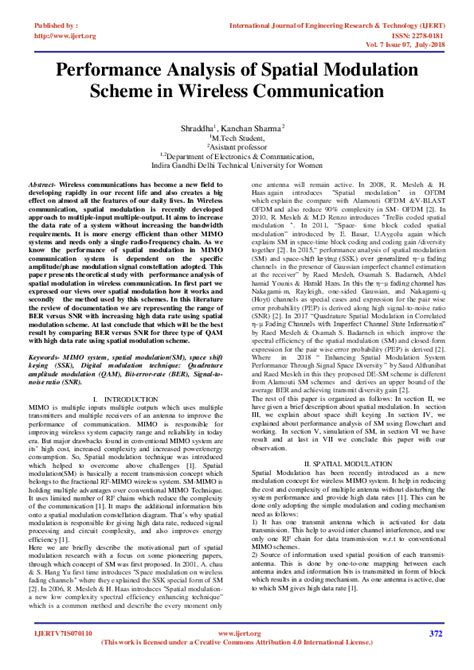 pdf ijert performance analysis of spatial modulation scheme in