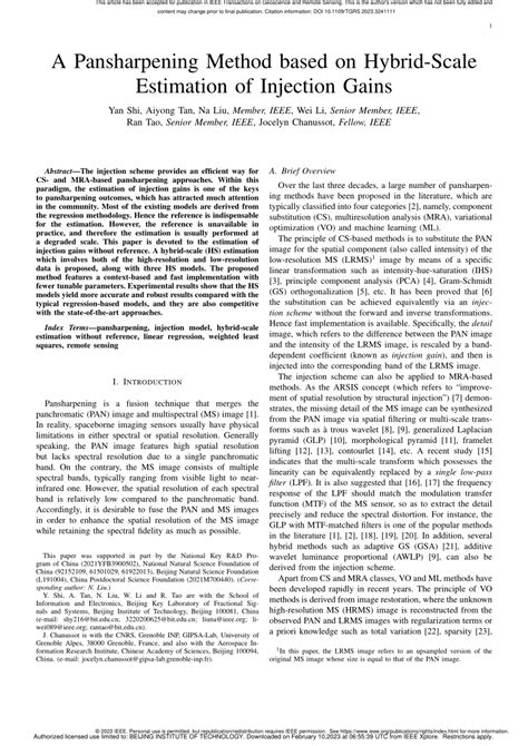 Pdf A Pansharpening Method Based On Hybrid Scale Estimation Of Injection Gains