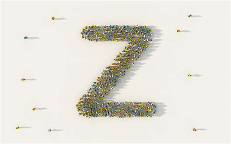 편지 Z를 형성하는 사람들의 큰 그룹 소셜 미디어와 흰색 배경에 지역 사회 개념에 자본 영어 알파벳 문자 문자 위에서 군중