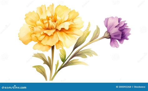 Yellow And Purple Watercolor Flowers Classical Proportions And
