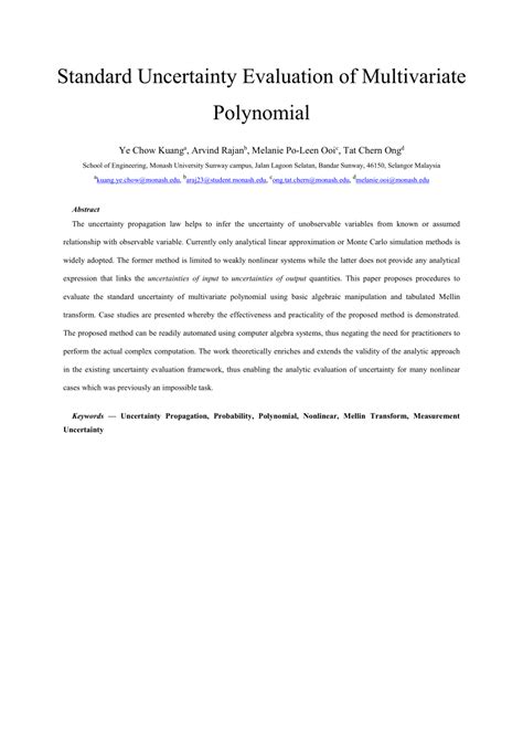 PDF Standard Uncertainty Evaluation Of Multivariate Polynomial