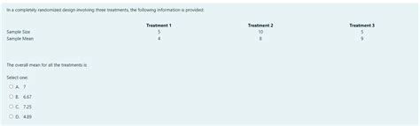 Solved In A Completely Randomized Design Involving Three