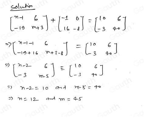 solved what are the values of m and n in the matrix addition below