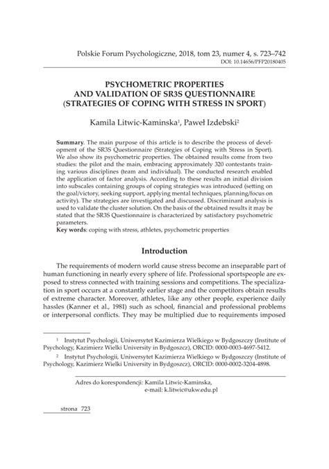 Pdf Psychometric Properties And Validation Of Sr3s Questionnaire Strategies Of Coping With