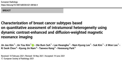 European Radiology：无需手术的乳腺癌亚型分析 Dce和dwi Mri的定量评估 Medscicn