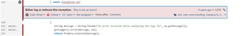 Either Log Or Rethrow This Exception Code Smell But Its Already