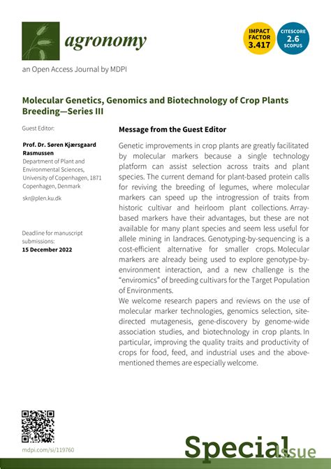 Pdf Message From The Guest Editor Molecular Genetics Genomics And