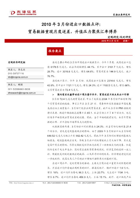 2010年3月份进出口数据点评：贸易数据重现月度逆差