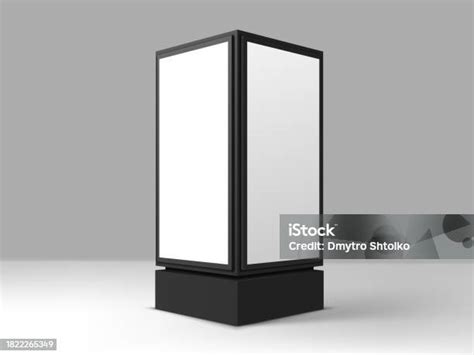 회색 배경에 빈 광고 배너 라이트 박스입니다 수직 거리 포스터 광고판 모형입니다 벡터 현실적인 그림 실물 모형에 대한 스톡 벡터