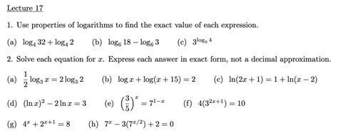 Solved Use Properties Of Logarithms To Find The Exact Chegg