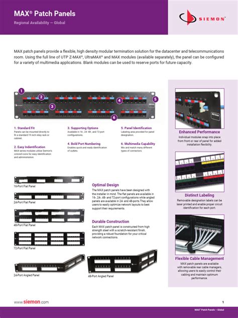 Siemon Max Patch Panels Spec Sheet Download Free Pdf Computer Engineering Computing