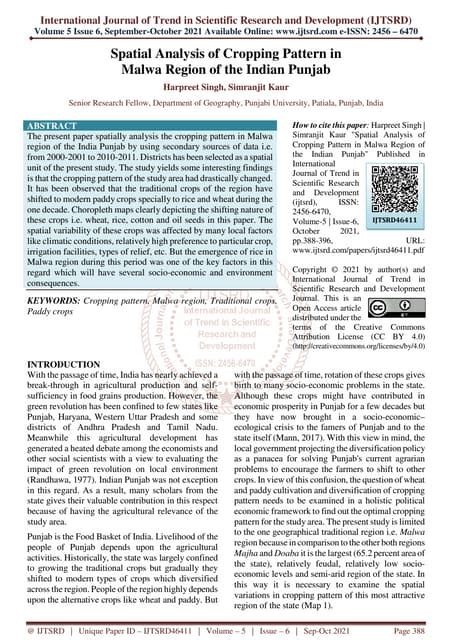 Spatial Analysis Of Cropping Pattern In Malwa Region Of The Indian