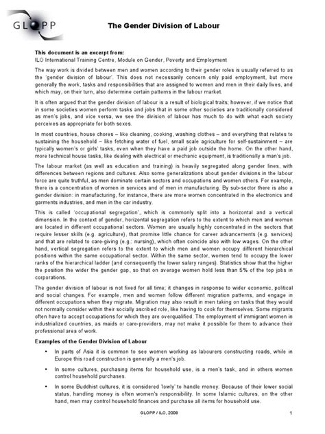 The Gender Division Of Labour Glopp Pdf Employment Gender