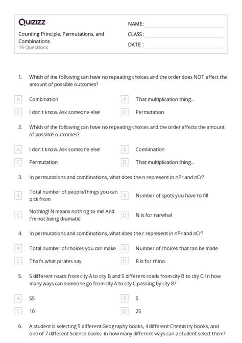 Permutations Worksheets For Th Grade On Quizizz Free Printable