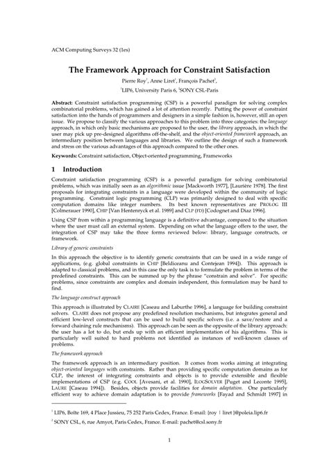 Pdf The Framework Approach For Constraint Satisfaction