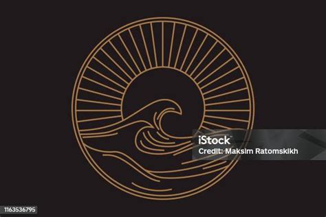 벡터 바다 풍경 일러스트 큰 파도와 태양 원에 로고와 여름 바다 로고에 대한 스톡 벡터 아트 및 기타 이미지 로고 해변 파도 Istock