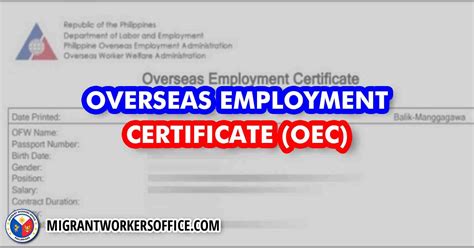 How To Apply For An Oec Overseas Employment Certificate Migrant