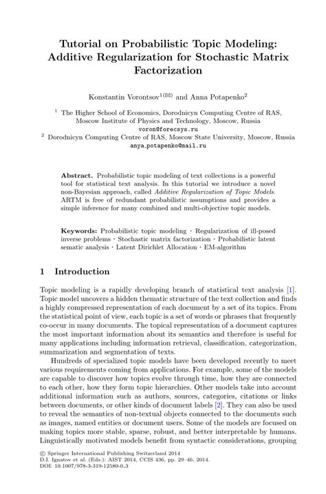 PDF Tutorial On Probabilistic Topic Modeling Additive Regularization For Stochastic Matrix