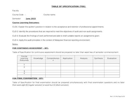 Doc Table Of Specification Format Dokumen Tips