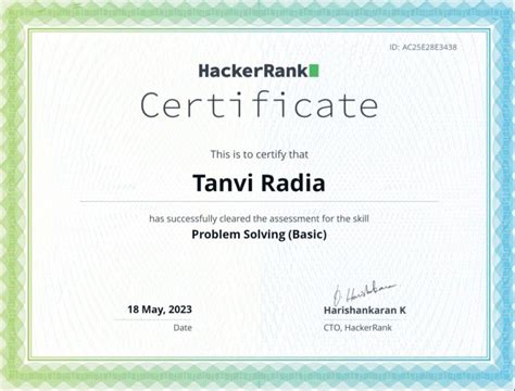tanvi radia on linkedin hackerrank certificate problemsolving certificateofcompletion
