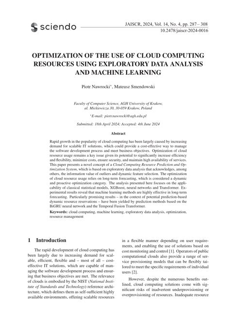 Pdf Optimization Of The Use Of Cloud Computing Resources Using