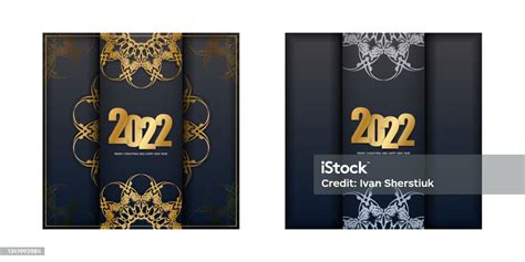 홀리데이 플라이어 2022 메리 크리스마스와 추상적인 골드 장식과 검은 색의 새해 복막 2022년에 대한 스톡 벡터 아트 및