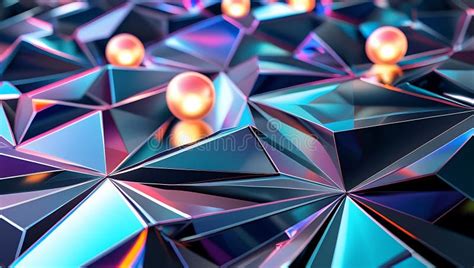 Abstract Geometric Forms With Glowing Spheres Stock Illustration Illustration Of Neon Vibrant