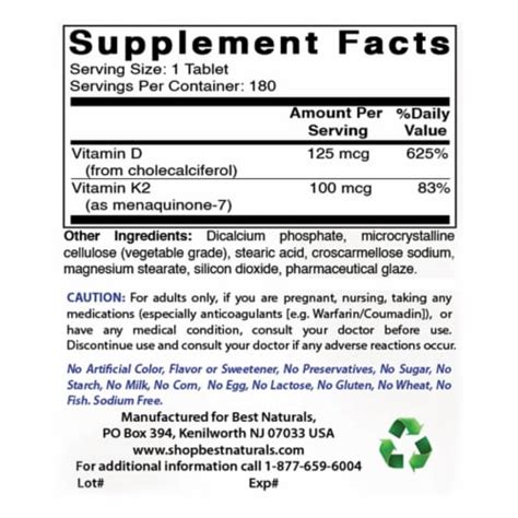 Best Naturals Vitamin K2 Mk7 With D3 Supplement Bone And Heart Health