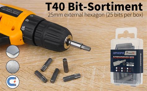 Hphope T40 Bit Torx Bit T40 Bit Sortiment Länge 25 Mm 25 Stück