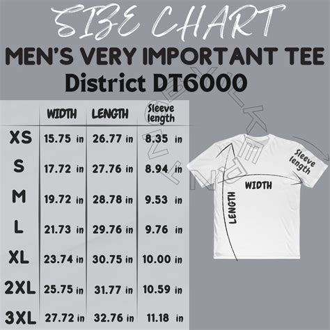 Mens Very Important Tee Size Chart Size Chart For District Dt6000