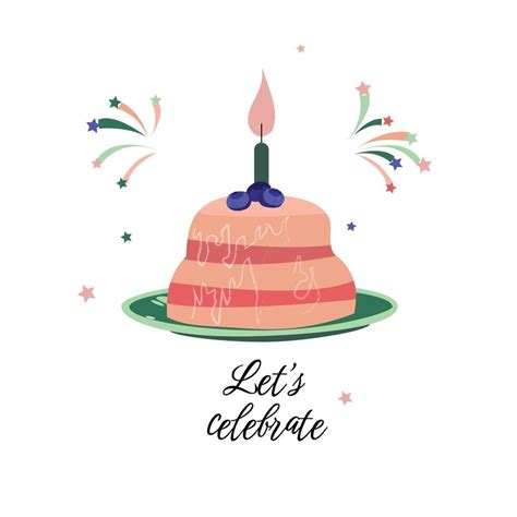 Bday Cake And Lets Celebrate Phrase Illustration 20308400 Vector Art At