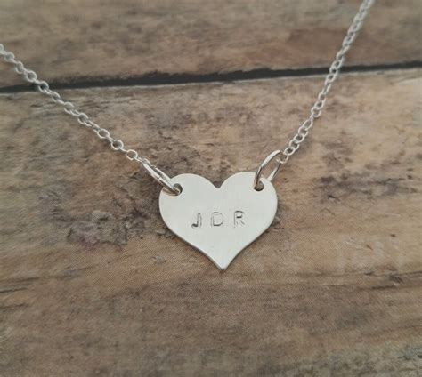 Personalized Heart Necklace Hand Stamped Initial Necklace Etsy