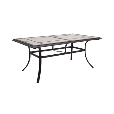 Outdoor Ceramic Tile Top Rectangular Dining Table With Umbrella Hole