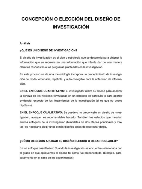 Concepción O Elección Del Diseño De Investigación Pdf Validez