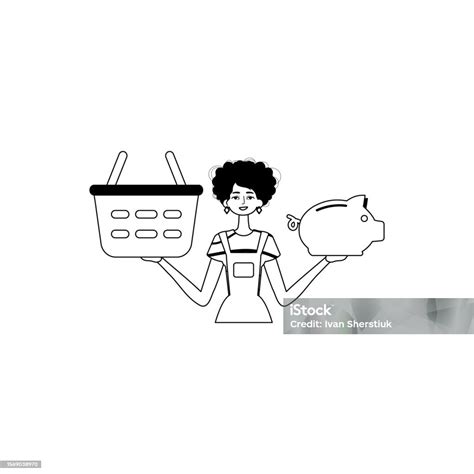 딸은 늠름한 Surfeit 주식 저장 은행과 낙인 찍힌 손수레를 들고 있습니다 해적판과 흰색 아날로그 스타일러스 트렌디한 스타일 벡터 일러스트레이션 과도에 대한 스톡 벡터