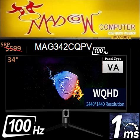 Msi Optix Mag Cqpv Curved Gaming Monitor Hz Uwqhd Va Panel Adaptive Sync Ms