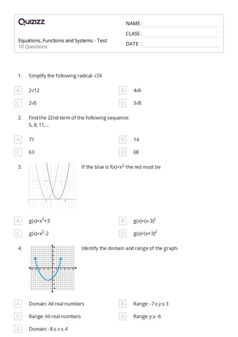 50 radical equations and functions worksheets on quizizz free