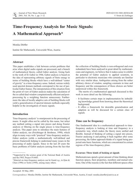 Pdf Time Frequency Analysis For Music Signals A Mathematical Approach
