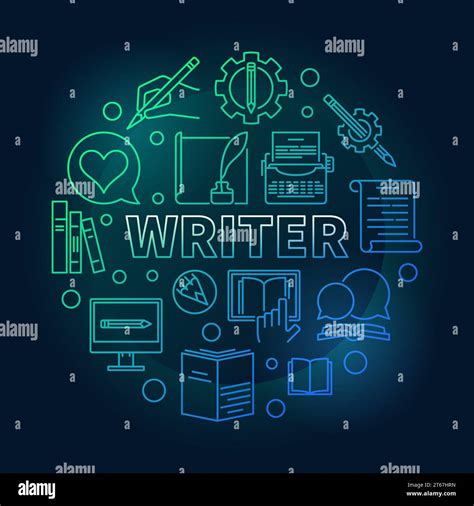 Writer Vector Colored Round Illustration Made With Linear Icons On Dark