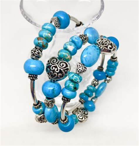 Turquoise Magnesite Silver Wrap Bracelet Blue Stone Celtic Knot Heart