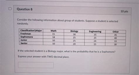 solved question 8 10 pts consider the following information