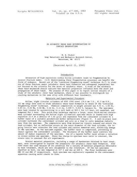 Pdf On Adiabatic Shear Band Determinations By Surface Observations