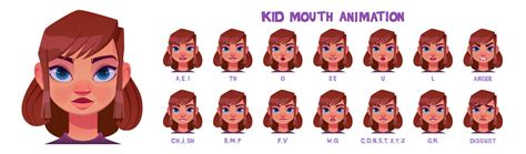 Girl Mouth Animation Expression Pronunciation Vector Image