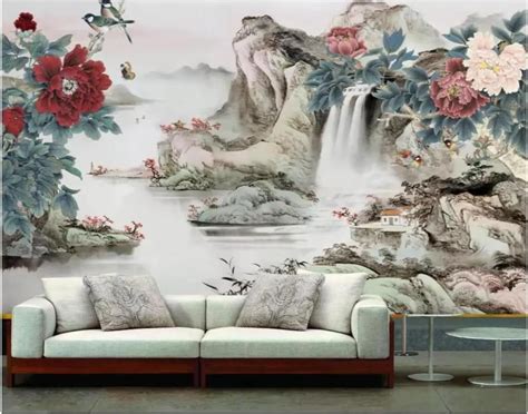 Custom 3d Ink Peony Flower Mural 3d Hd Wallpapers For Living Room Home