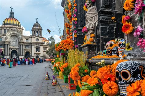 Premium Photo Cathedral And Zocalo Decorations For Day Of Dead In