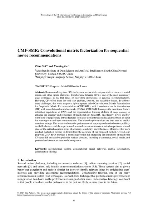 (PDF) CMF-SMR: Convolutional matrix factorization for sequential movie recommendations