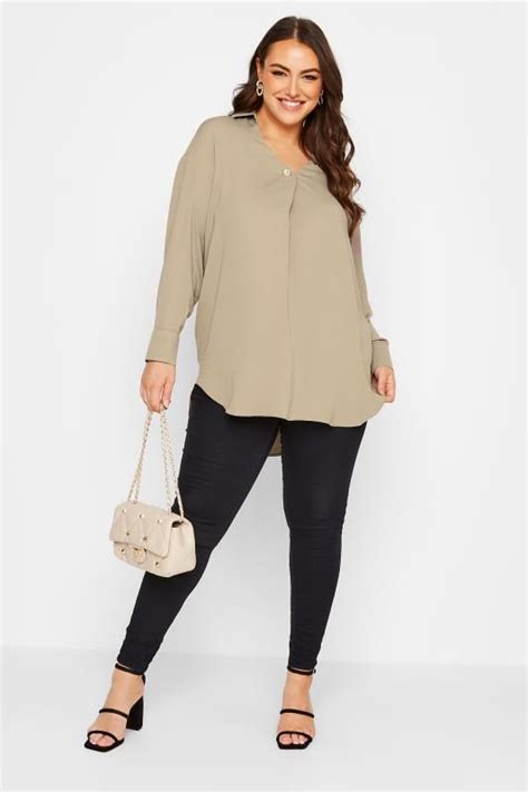 Yours London Plus Size Womens Curve Beige Brown Button Blouse Yours