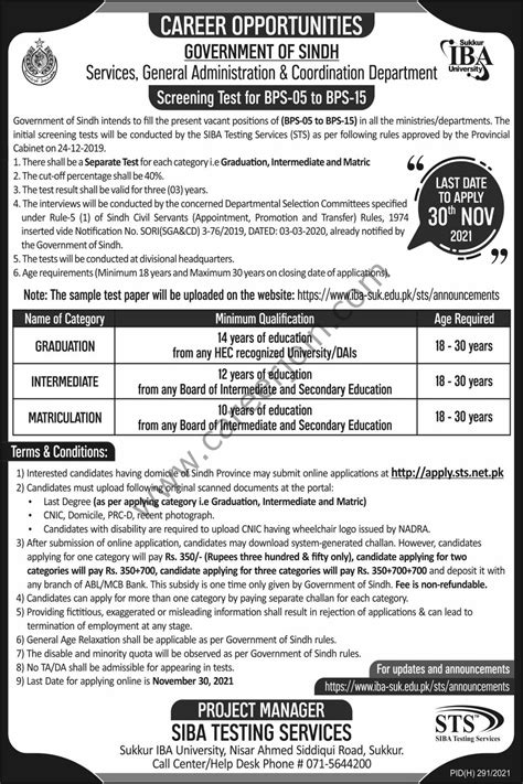 Govt Of Sindh Jobs November 2021