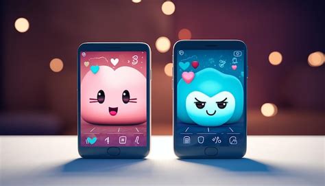 Premium Photo Two Smartphones Side By Side Screens Displaying Messages Of Love And Emojis Of